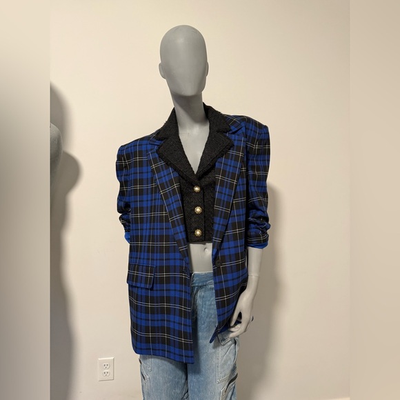 Alice + Olivia | Jackets & Coats | Alice Olivia Blueblack Plaid Boxy ...